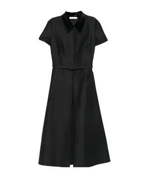 Fendi Velvet-collar Belted Midi Dress