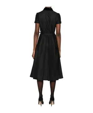 Fendi Velvet-collar Belted Midi Dress