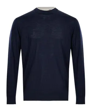Eleventy Contrast-trim Fine-knit Sweater - Blue