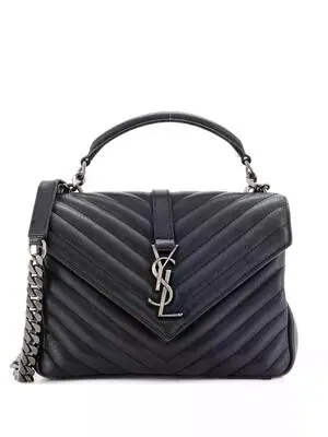 Saint Laurent Classic Monogram College Bag Matelasse Chevron Leather Medium Crossbody Bag - Black