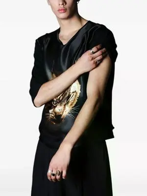 TESSITURA BODY COUTURE Whatever Animal-print Silk-front T-shirt
