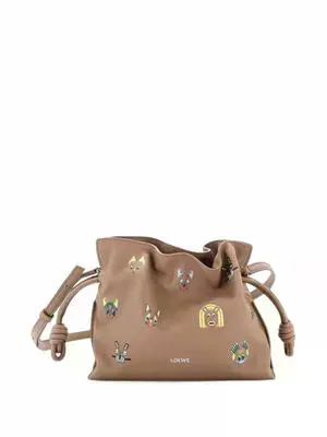 Loewe X Louis Wain Flamenco Cats Knot Clutch Embroidered Leather Mini Shoulder Bag - Brown