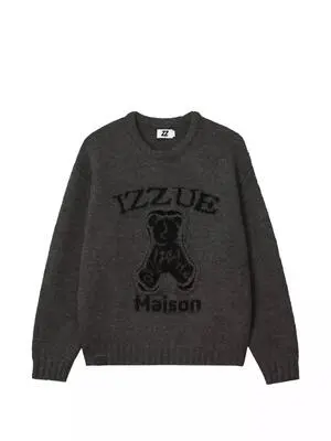 Izzue Logo-intarsia Bear-motif Sweater - Grey