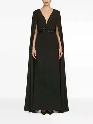 Marchesa Embellished Cape Maxi Dress - Black