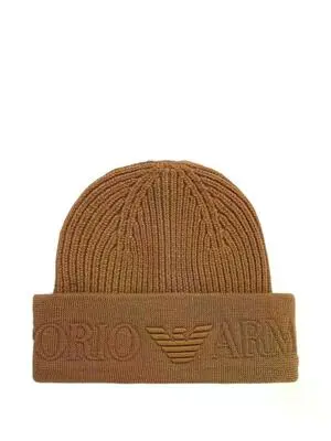 Emporio Armani Logo-embroidered Ribbed-knit Beanie Hat - Brown