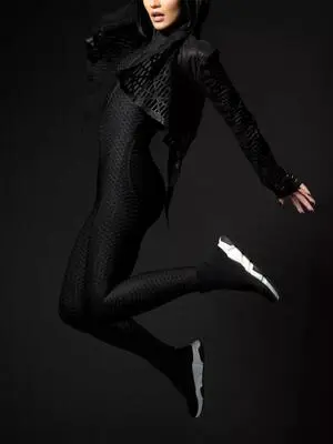 TESSITURA BODY COUTURE 3d Move Textured Long-sleeved Fitted Jumpsuit