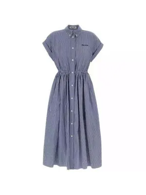 Miu Miu Vertical Stripe Poplin Midi-dress