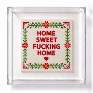 LILLY LOVES Home Sweet Fucking Home Embroidered Artwork - Pink