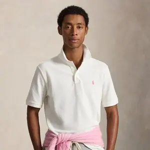 Ralph Lauren Pink Pony Stretch Mesh Polo Shirt - White