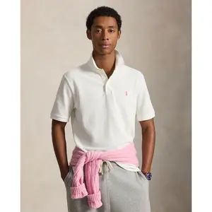 Ralph Lauren Pink Pony Stretch Mesh Polo Shirt - White