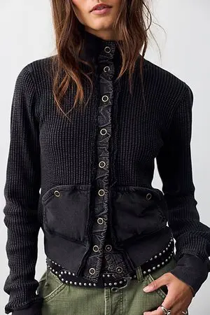 Free People Fp One Zinnia Knit Cardigen - Black