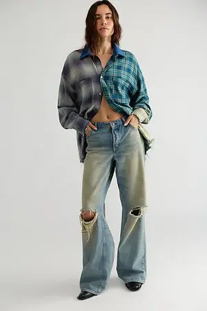 THE TALES Half N' Half Flannel Button Down Top