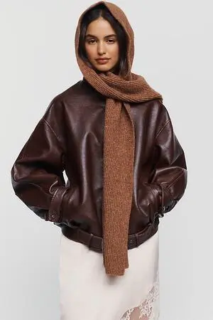 Anthropologie Long Knit Hood Scarf - Camel