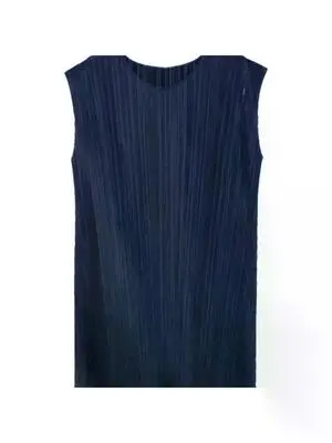 Issey Miyake Pleated Sleeveless Midi Dress - Blue