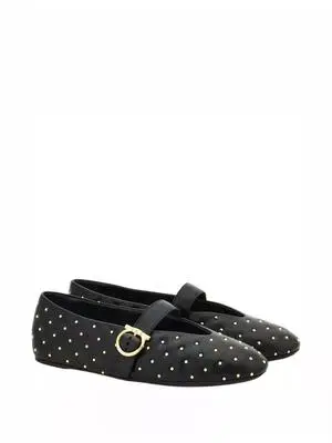 FERRAGAMO Studded Buckle-fastening Ballet Flats - Black