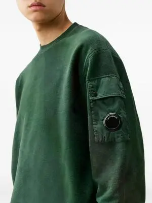 C.P. COMPANY Brushed Emerized Diagonal Fleece Crewneck Lens Sweatshirt - Green