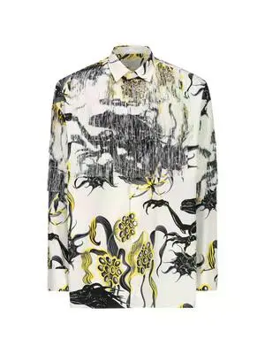 Prada Fringe-detail Graphic-print Shirt - White