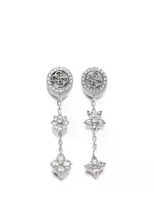 Guess Crystal-embellished Floral Drop Earrings - Silver