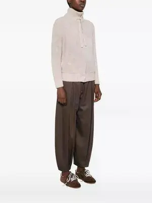 INTRECCI Ribbed-knit Funnel-neck Cardigan