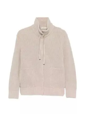 INTRECCI Ribbed-knit Funnel-neck Cardigan - Neutrals