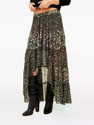 Ba&sh Kara Floral-print Tiered Maxi Skirt - Black