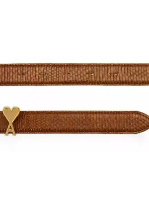 AMI Paris Lizard Cowhide Leather Belt 25mm With De Coeur Buckle - Brown