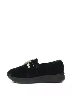 Prada Crystal-embellished Velvet Sneakers - Blue