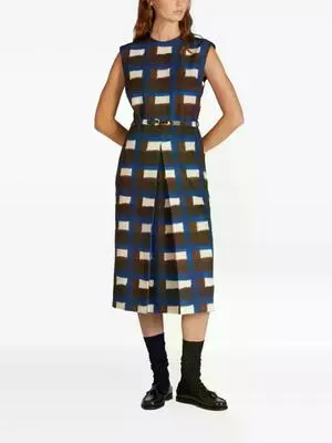 SLOWEAR Graphic-print Belted Midi Dress