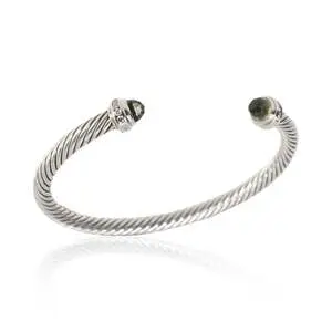 David Yurman Sterling Silver Prasiolite And Diamond Cable Classic Bracelet