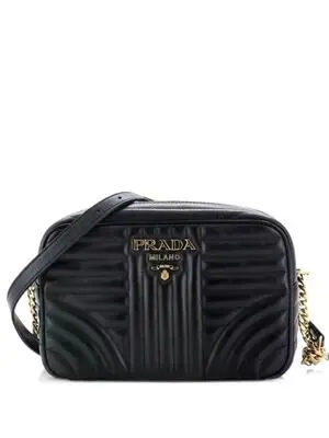 Prada Camera Bag Diagramme Quilted Leather Small Crossbody Bag - Black