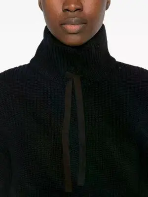 INTRECCI Ribbed-knit High-neck Cardigan