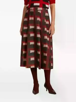 SLOWEAR Geometric-print Pleated Midi Skirt - Red