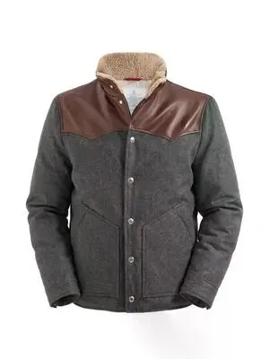 Brunello Cucinelli Bonded Wool Flannel Paneled Down Jacket With Shearling Collar
