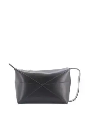 Loewe Puzzle Fold Wash Bag Leather Pouch - Black