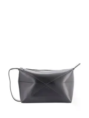 Loewe Puzzle Fold Wash Bag Leather Pouch - Black