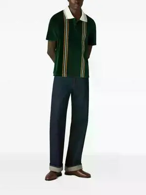 Casablanca Brown Stripe Velour Short-sleeve Polo Shirt - Green