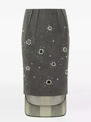 DES_PHEMMES Crystal-embellished Layered Pencil Midi Skirt