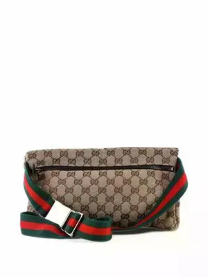 Gucci Vintage Double Gg Canvas With Leather Small Belt Bag - Brown
