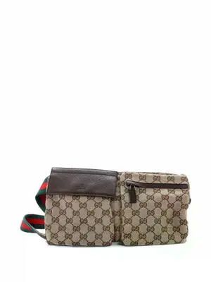 Gucci Vintage Double Gg Canvas With Leather Small Belt Bag - Brown