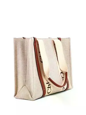 Chloé Woody Canvas With Leather Medium Tote Bag - Neutrals
