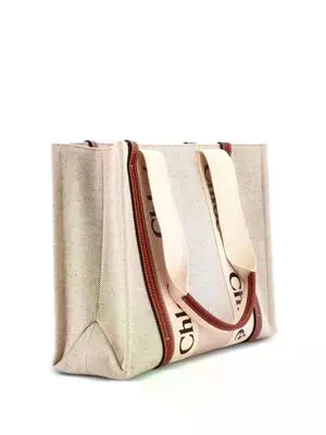 Chloé Woody Canvas With Leather Medium Tote Bag Neutrals