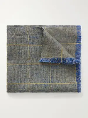Anderson & Sheppard Frayed Checked Cashmere-twill Pocket Square - Yellow