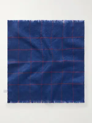 Anderson & Sheppard Frayed Checked Cashmere-twill Pocket Square