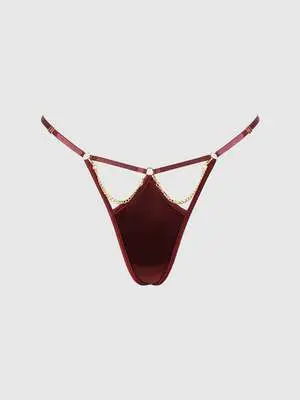 Frederick's Of Hollywood Emery Liquid Satin & Chain G-string - Cabernet
