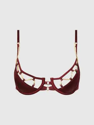 Frederick's Of Hollywood Emery Liquid Satin & Chain Bra - Cabernet