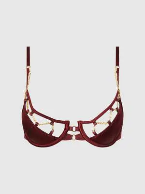 Frederick's Of Hollywood Emery Liquid Satin & Chain Bra - Cabernet