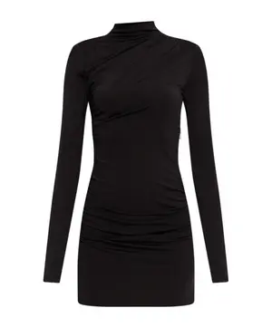 Off-White Draped Long-sleeved Dress - Black