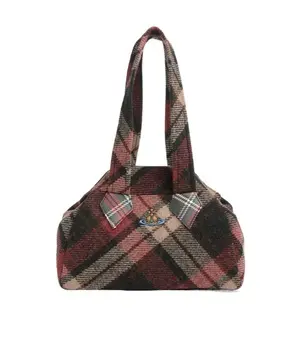 VIVIENNE WESTWOOD Logo Embroidered Checked Handbag - Black