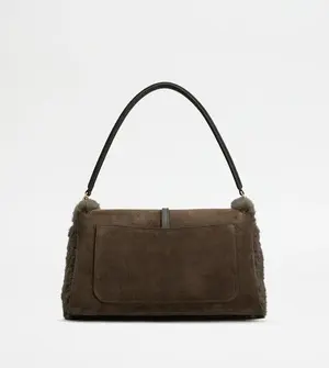 TOD'S T Timeless Flap Bag In Suede And Shearling Small