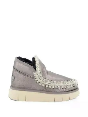 Mou Crochet-trim Metallic Leather Sneakers - Grey